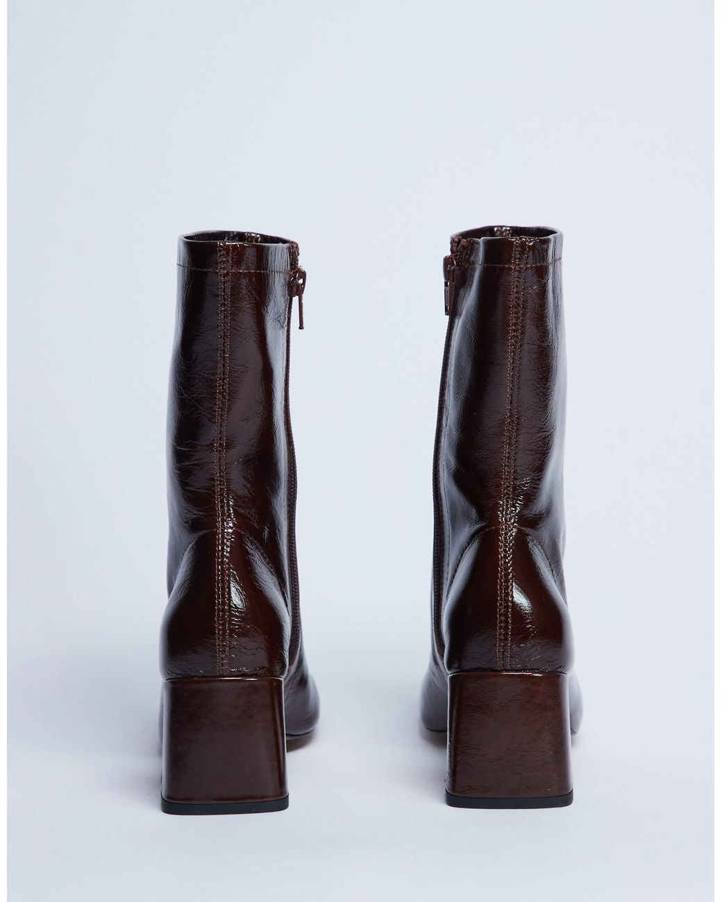 TOPSHOP Sara Premium Leather Square Toe Flared Heel Boot in Brown | Lyst