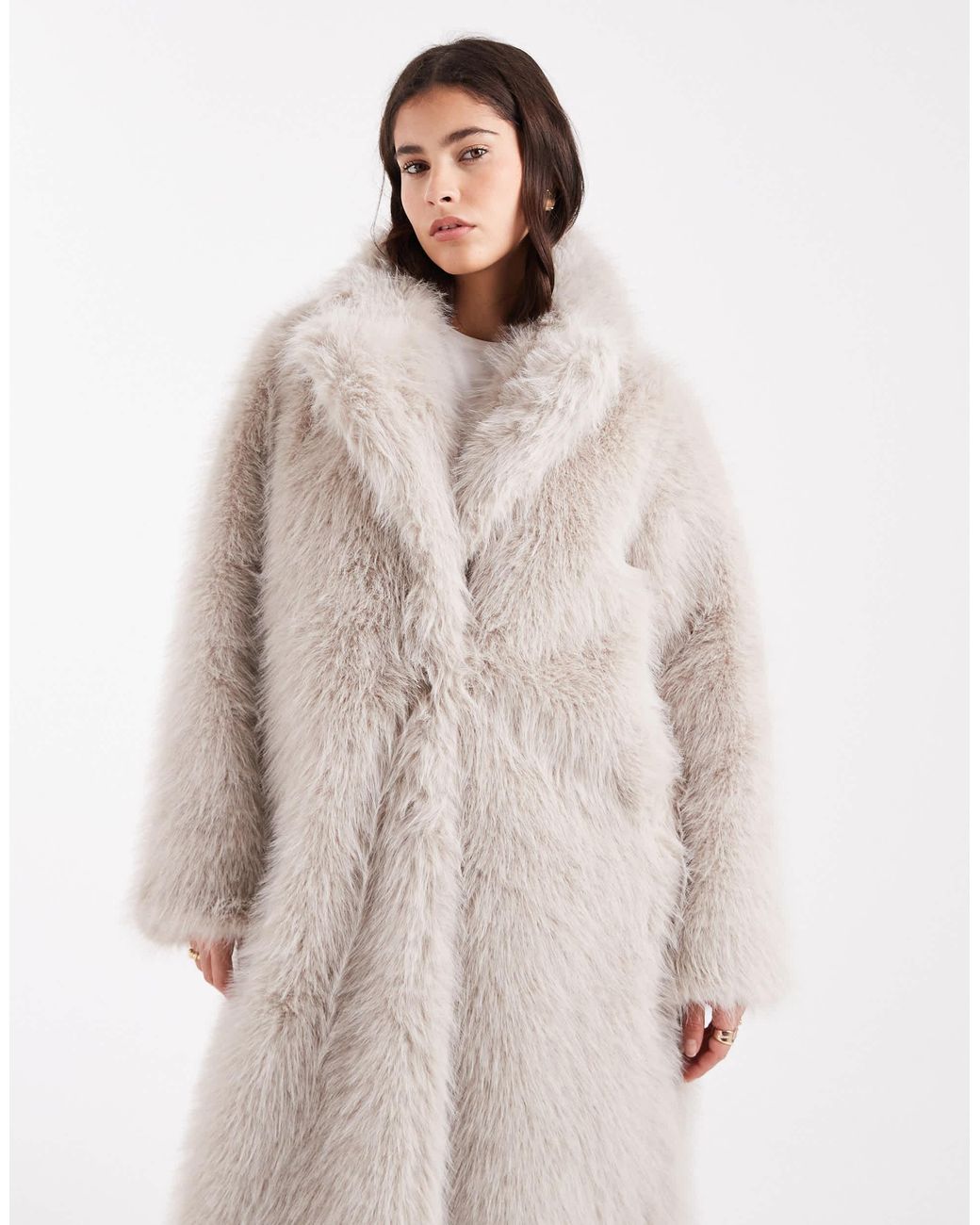 Object Premium Faux Fur Maxi Coat in Natural | Lyst
