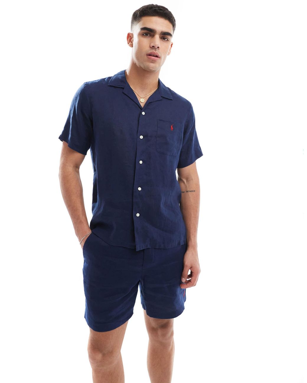 Polo Ralph Lauren Icon Logo Short Sleeve Revere Collar Linen Shirt ...