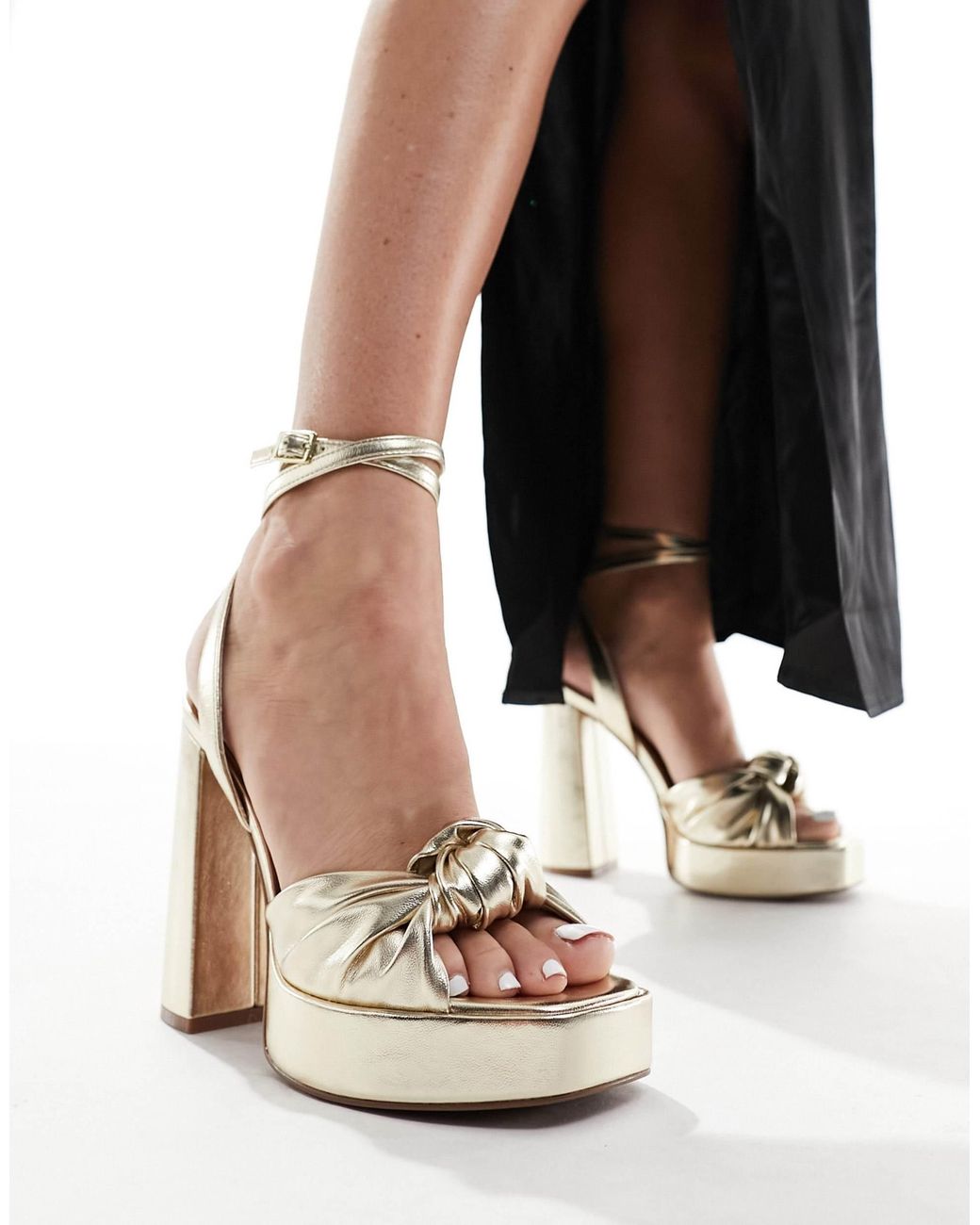 ASOS Nikita Knotted Platform Block Heel Sandals in Black | Lyst