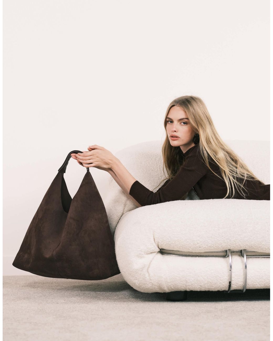 ASOS Faux Suede Scoop Tote Bag in Blue | Lyst