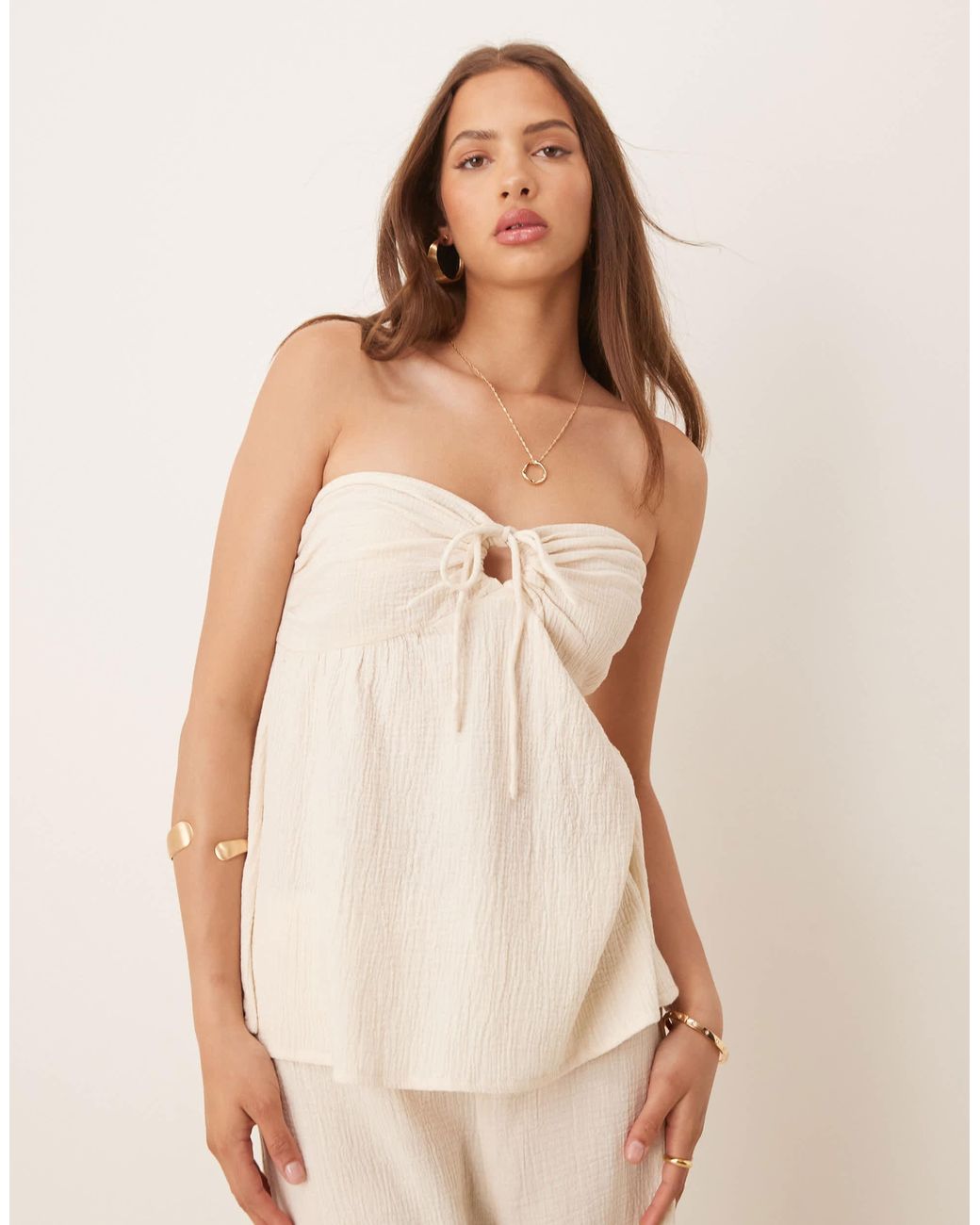 esmé studios Esmee Exclusive Halter Tie Front Beach Top in Natural | Lyst