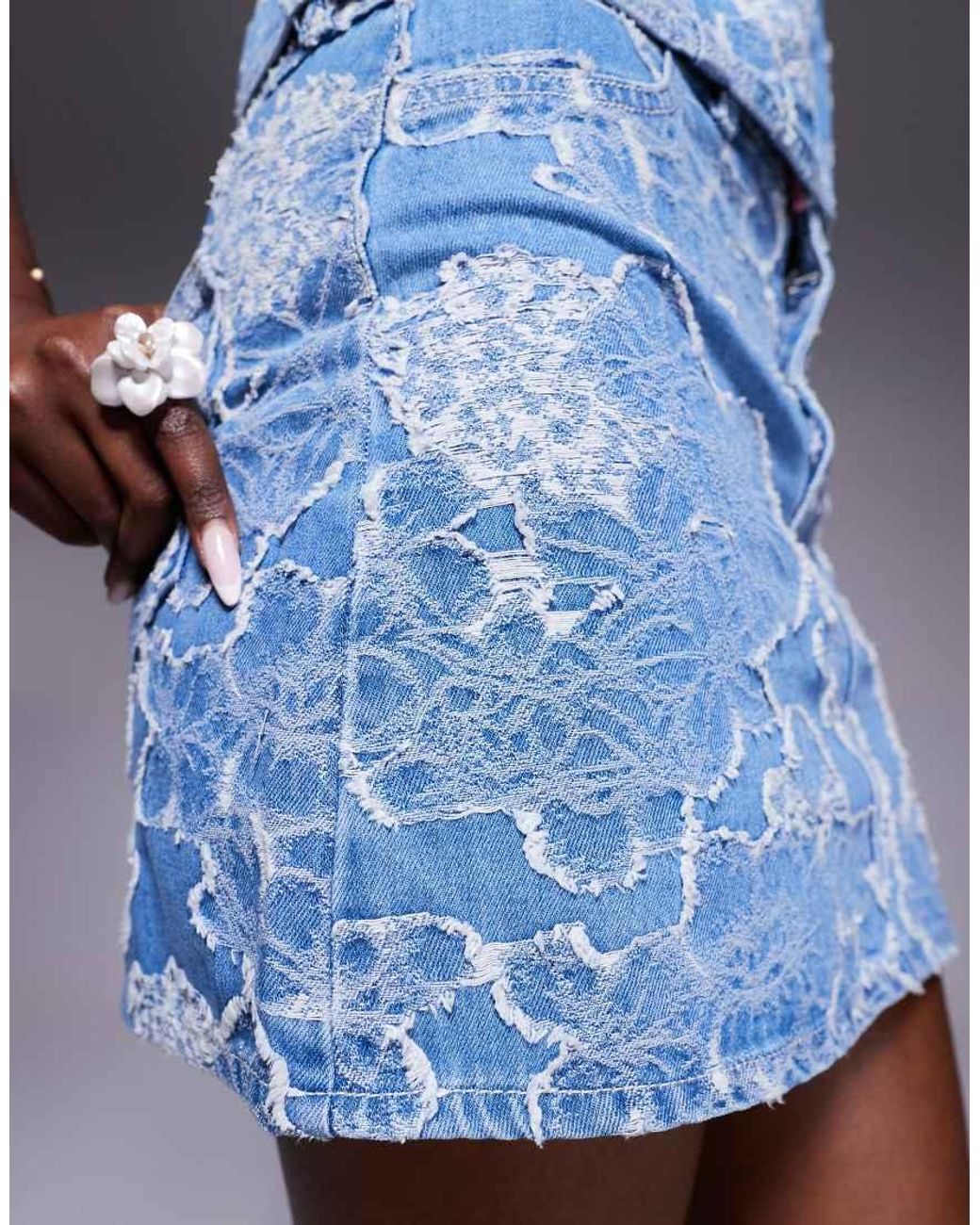River Island Floral Denim Mini Skirt Co-Ord in Blue | Lyst UK