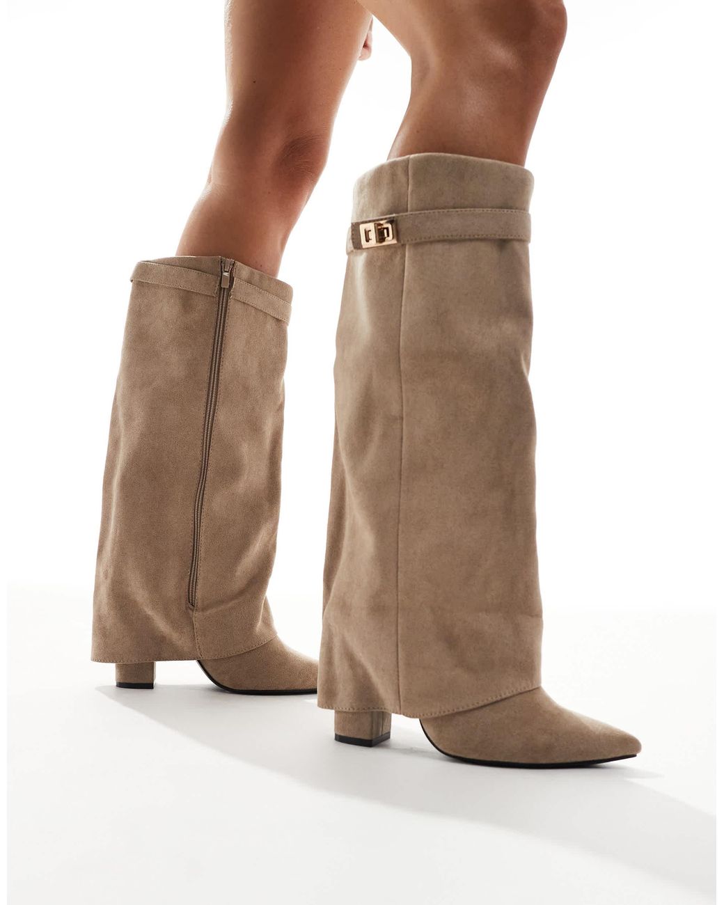 SEQWL Ranger Fold Over Knee Boots in Brown | Lyst