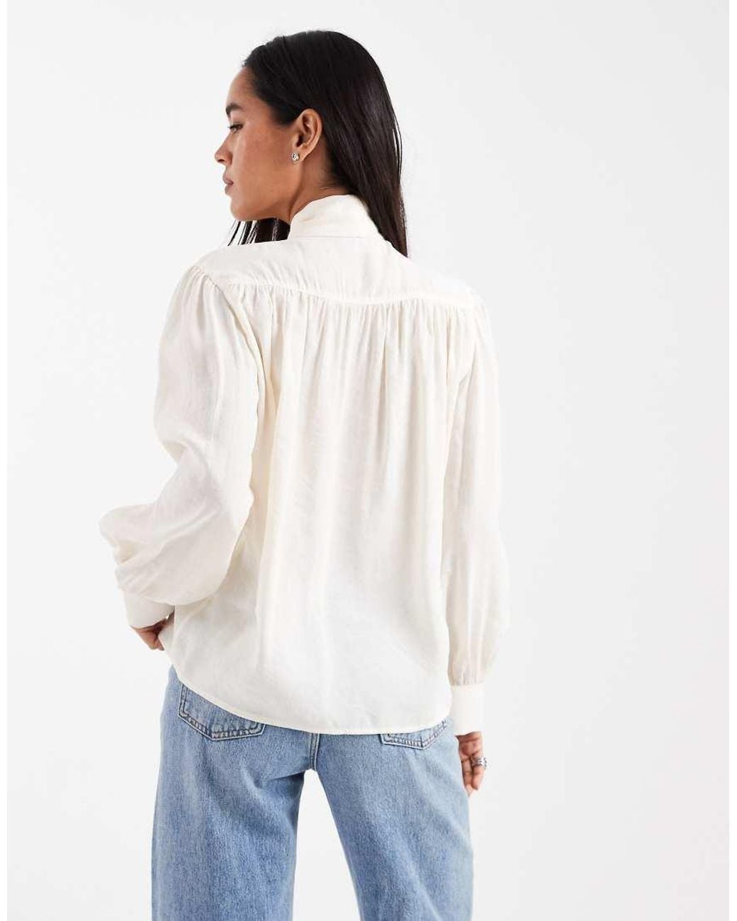 ASOS Tie Front Blouson Blouse in White | Lyst UK