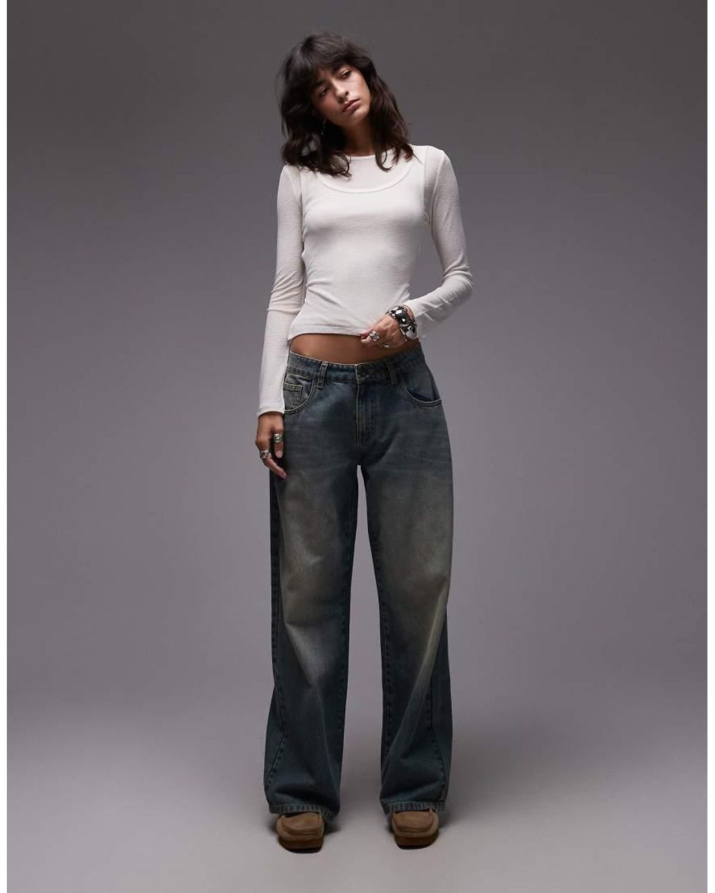 ASOS Double Layer Sheer Top in Grey | Lyst UK