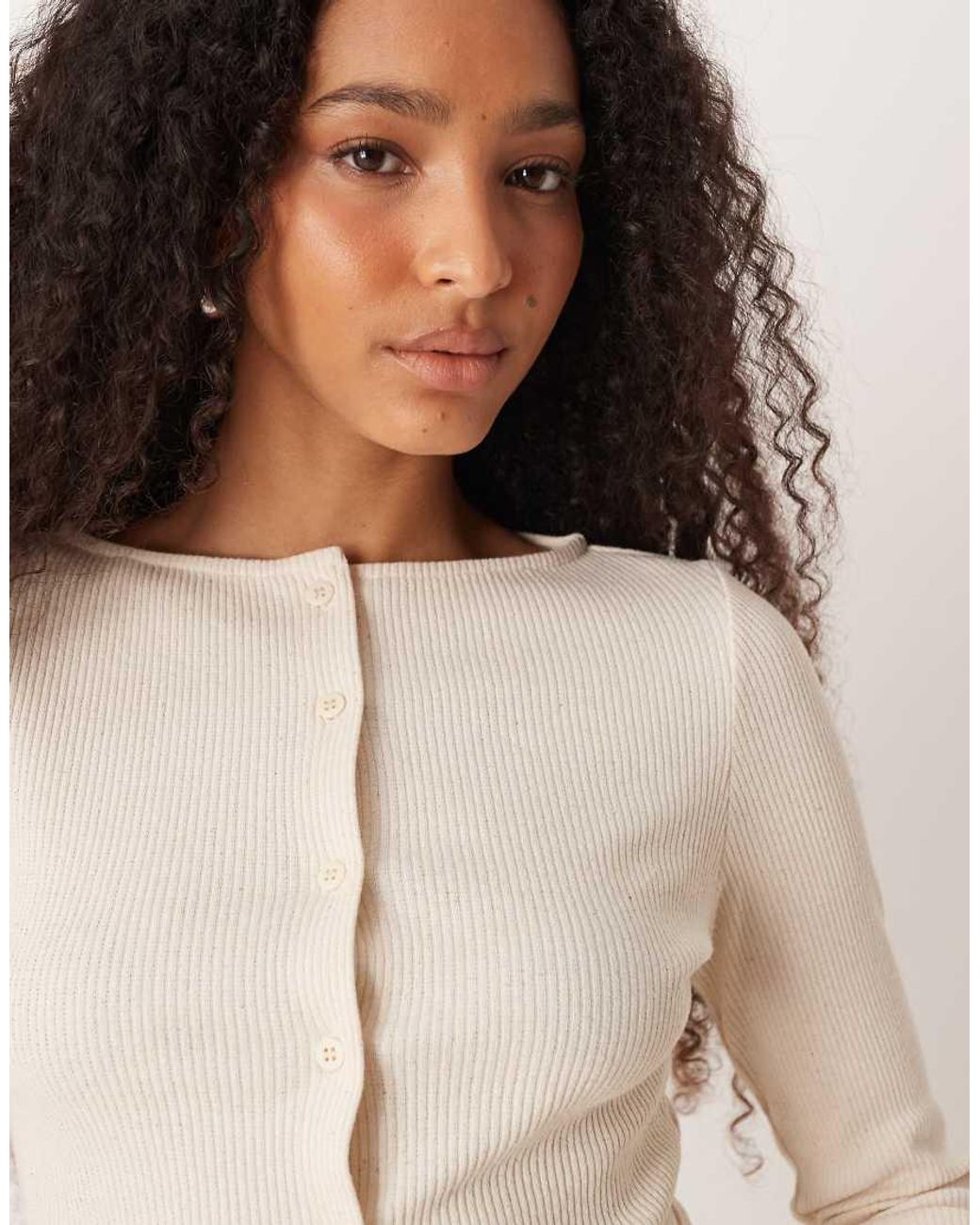 ASOS Wide Neck Rib Cardigan in Natural | Lyst UK