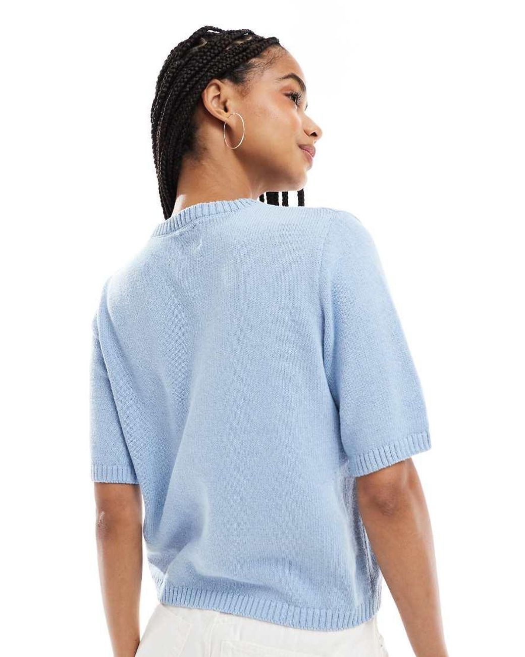 ASOS Knit Half Sleeve Top in Blue | Lyst UK