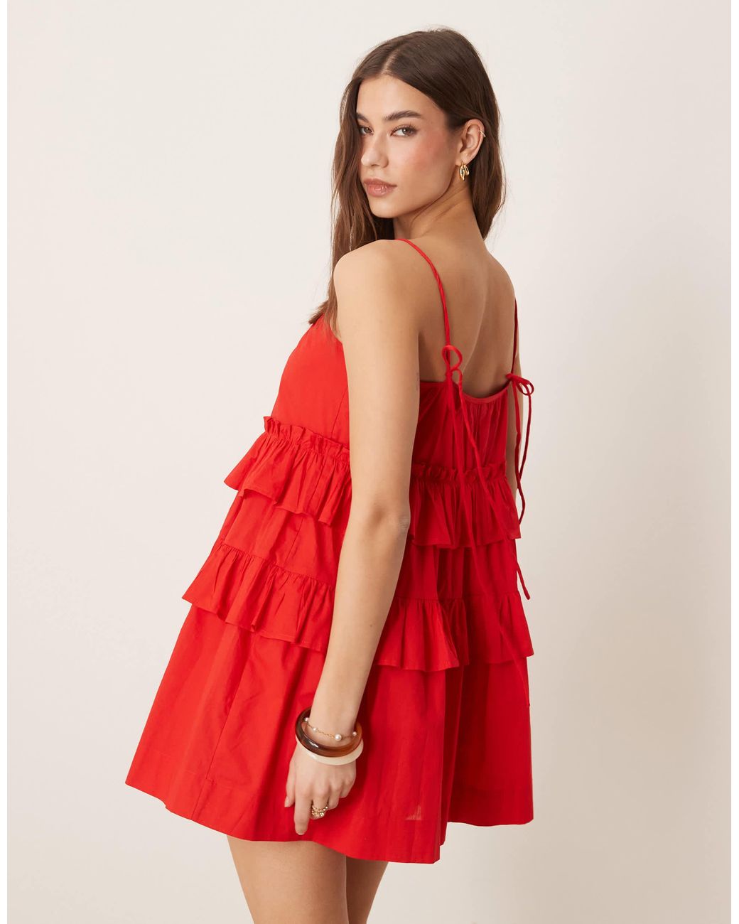 ASOS Ruffle Tie Mini Sundress in Red | Lyst