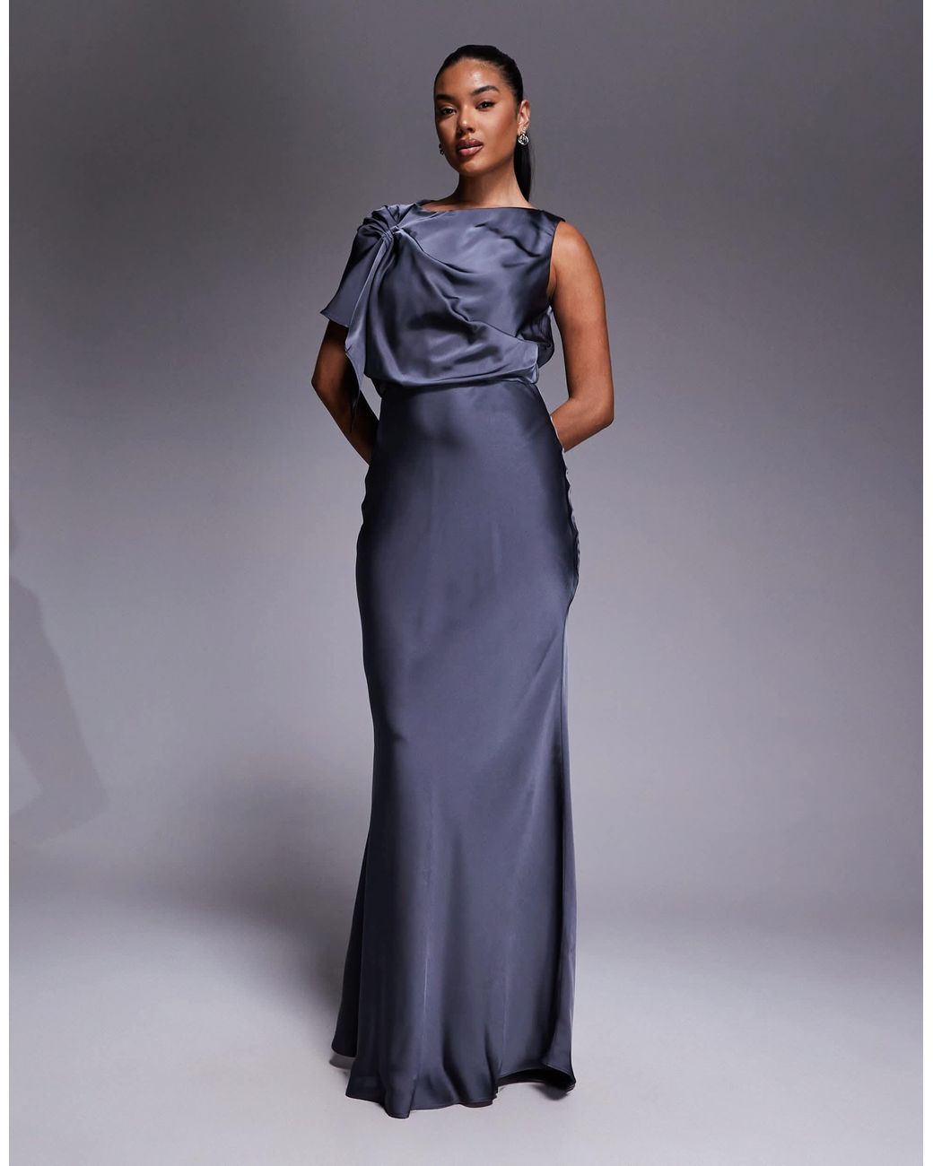 Jarlo Drape Shoulder Detail Satin Maxi Dress in Blue | Lyst