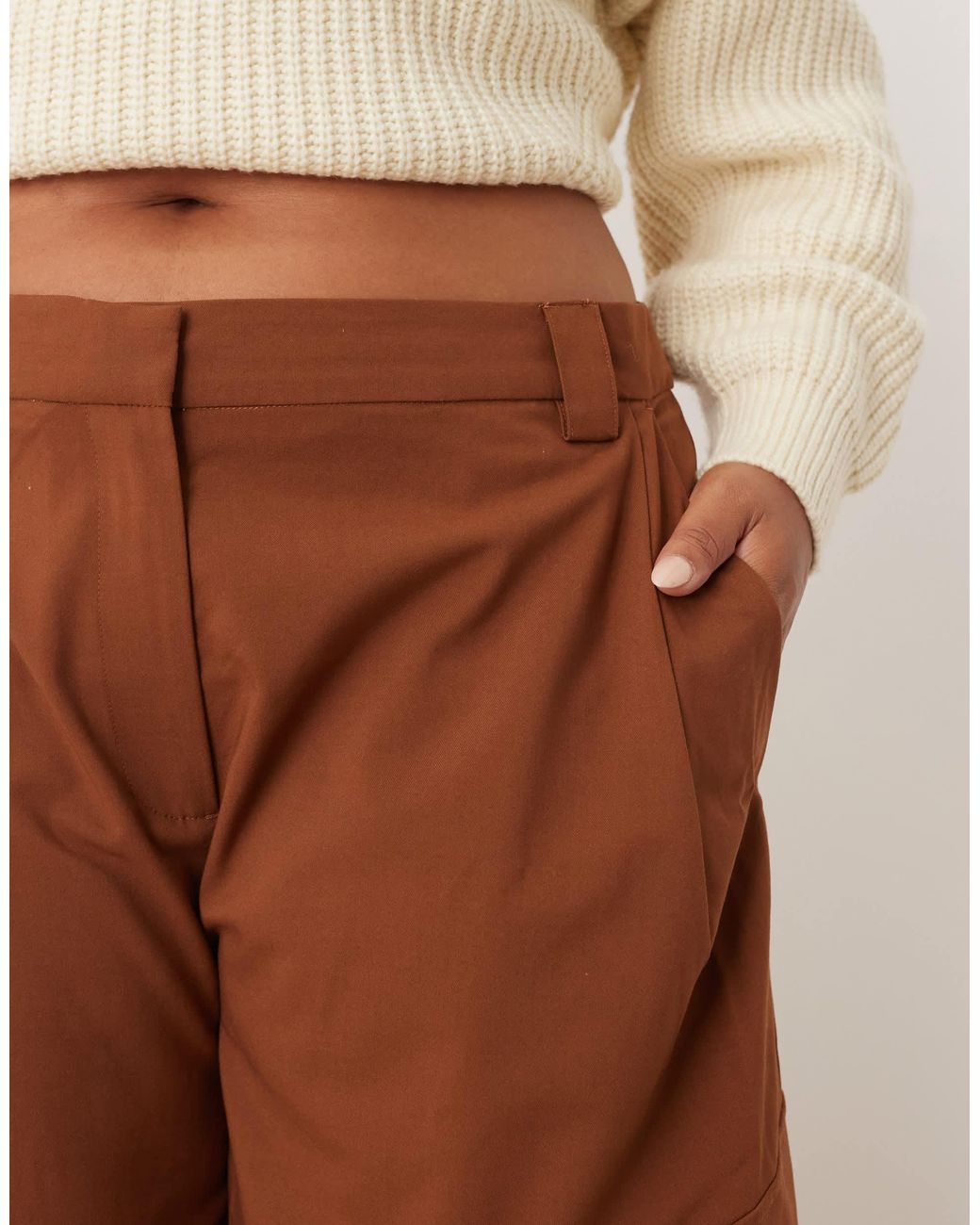 ASOS Asos Design Curve Tailored Utility Barrel Leg Pants in Natural | Lyst