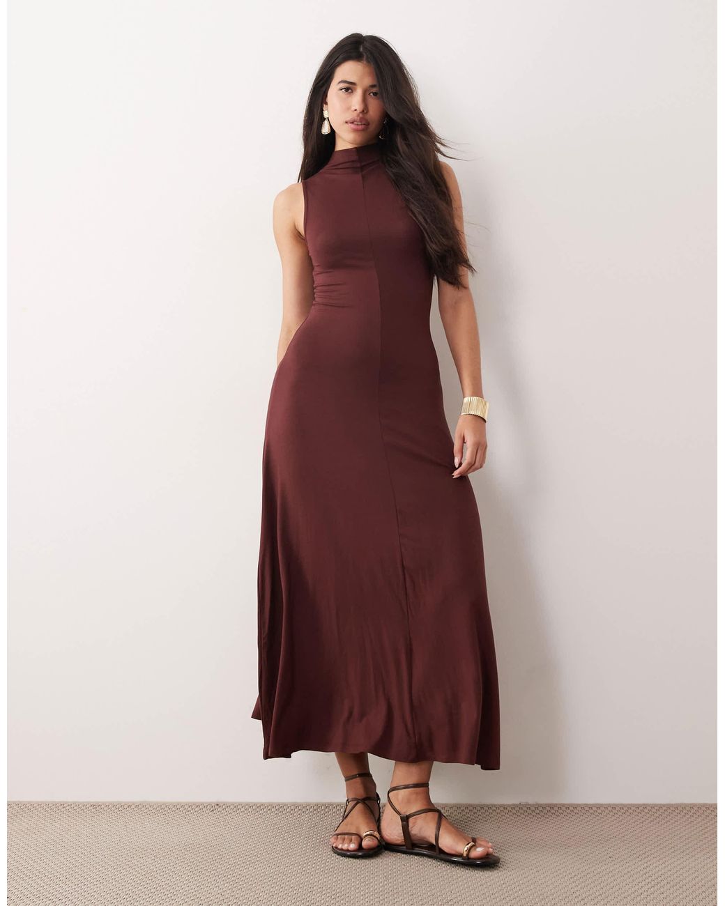 ASOS High Neck Maxi Dress in Red | Lyst