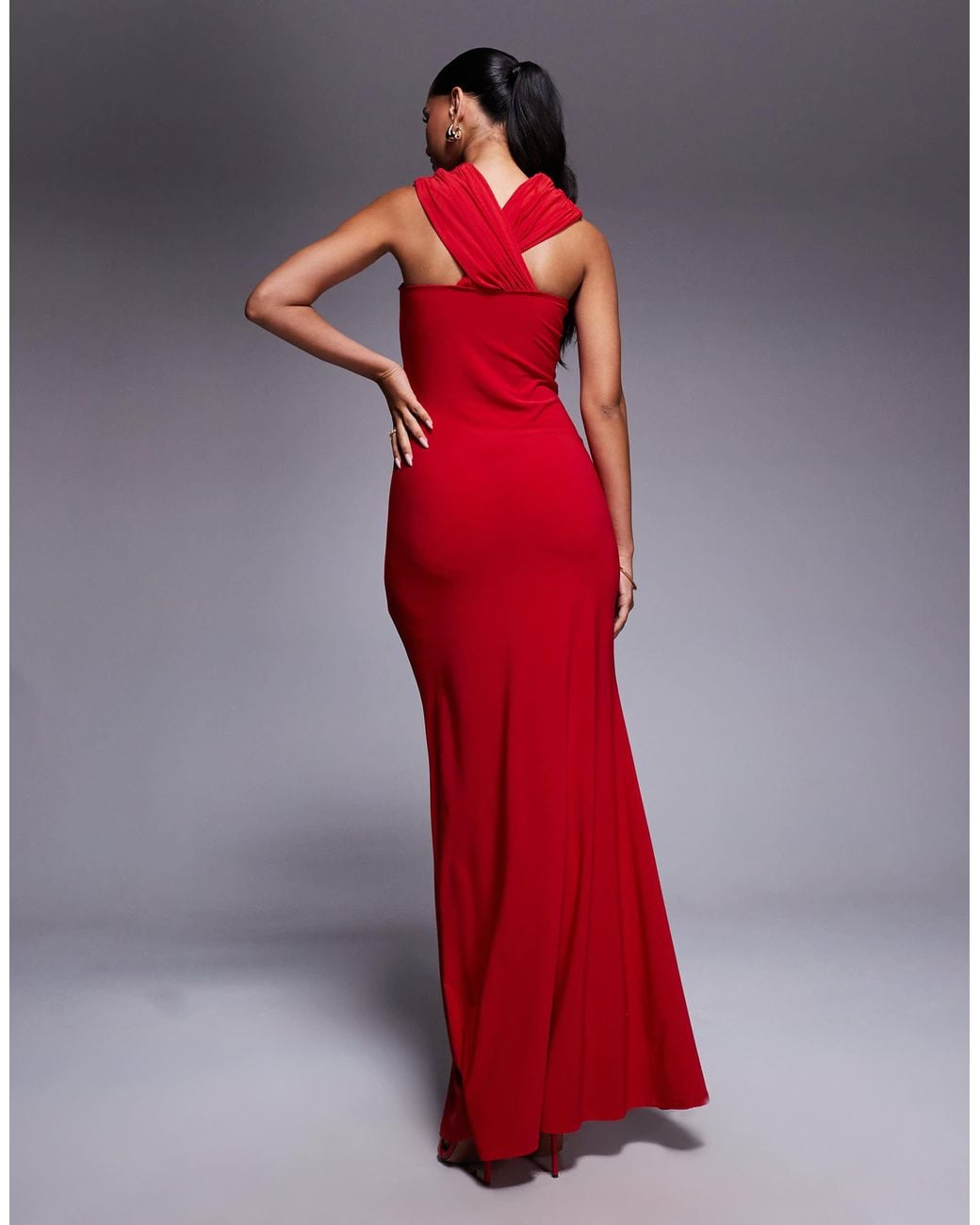 ASOS Halter Twisted Front Maxi Dress in Red | Lyst