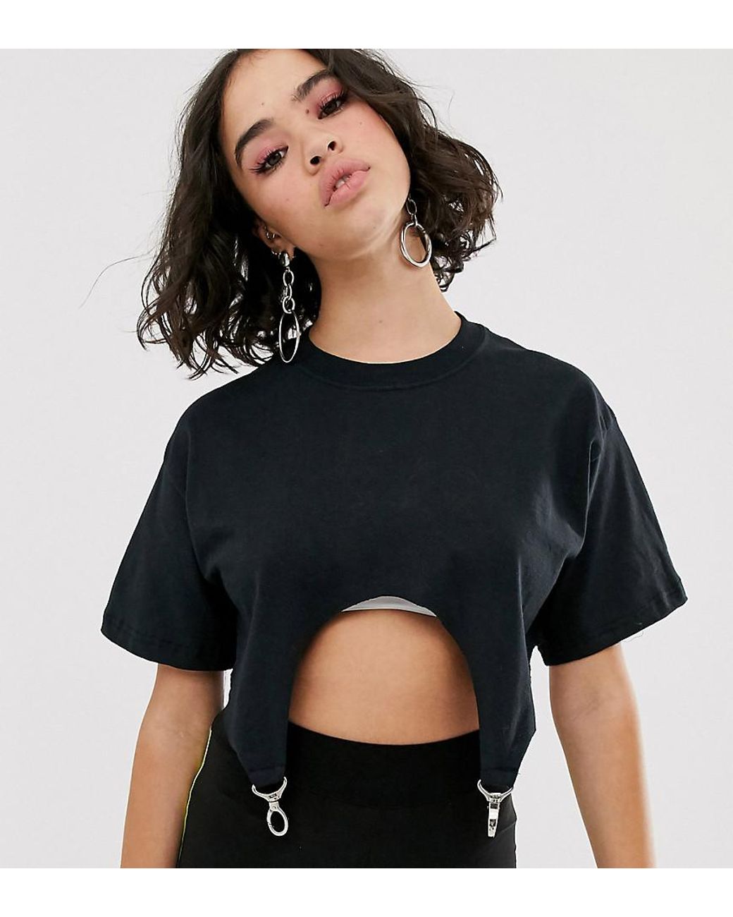 The Ragged Priest Crop Top With Suspender Detail in Black | Lyst UK