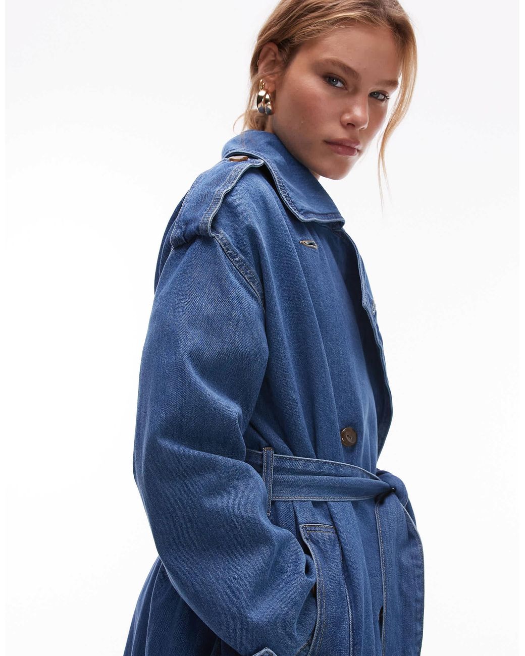 TOPSHOP Denim Trench Coat in Blue | Lyst