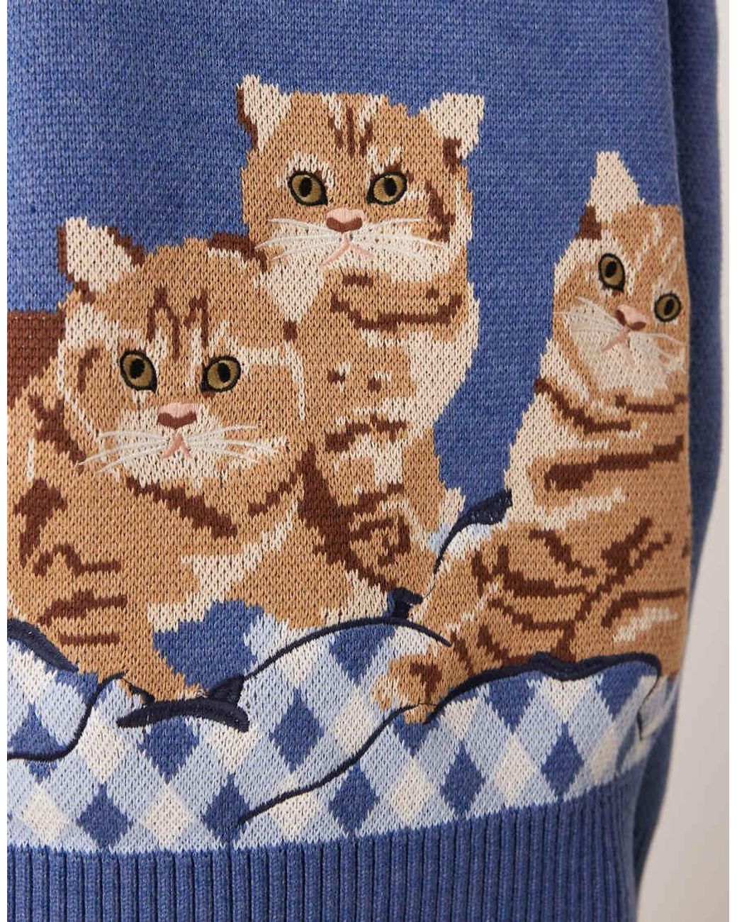 House Of Sunny Ginger Cat Crew Neck Jumper in Blue | Lyst UK