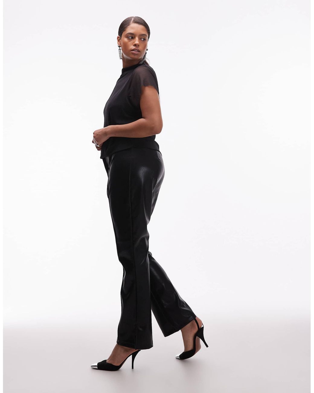 ASOS Asos Design Curve Leather Look Slim Flare Trouser With Pintuck in ...