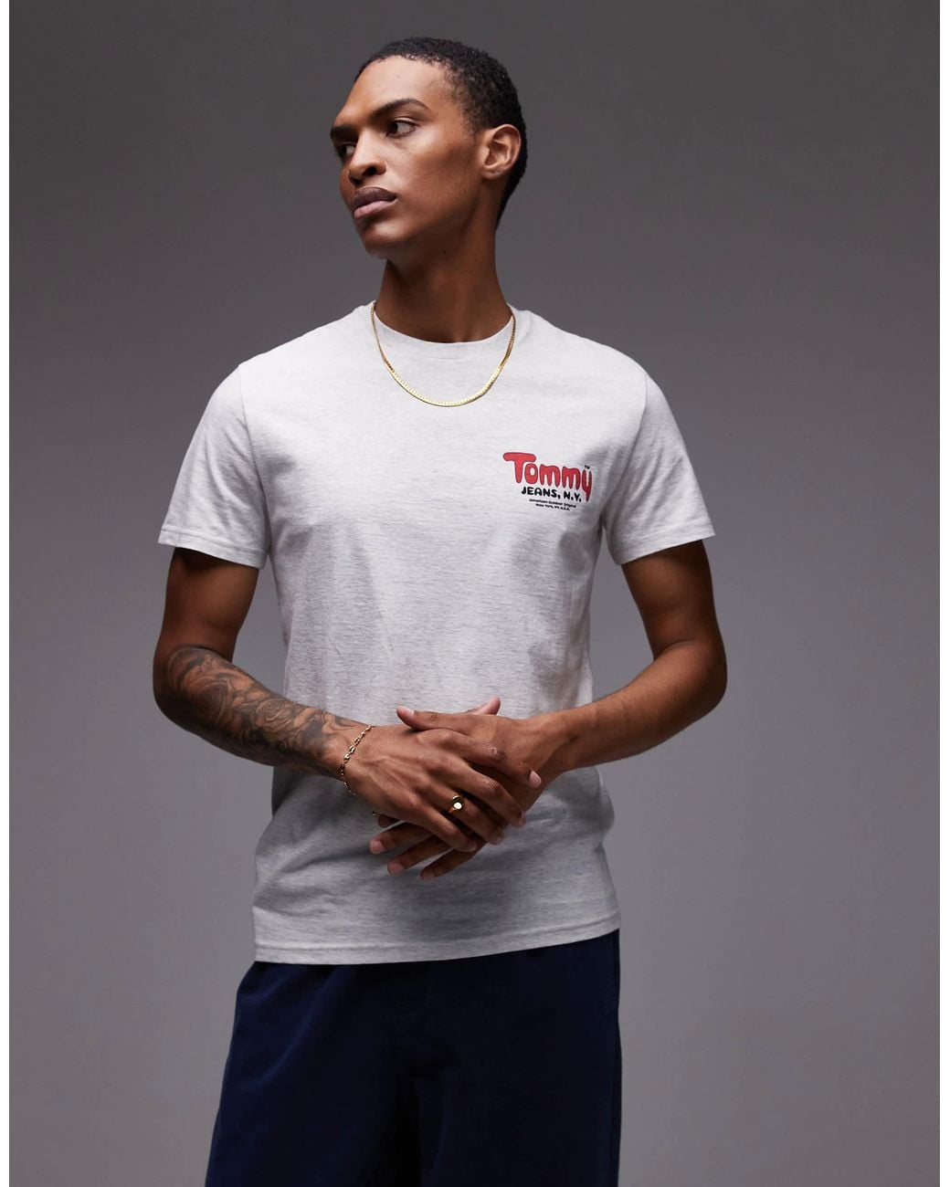Tommy Hilfiger Bubble Chest Logo Slim T-Shirt in Gray for Men | Lyst