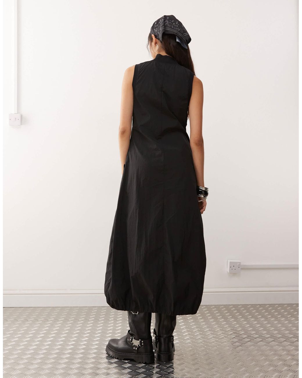 Collusion High Neck Tech Midi Dress in Black | Lyst