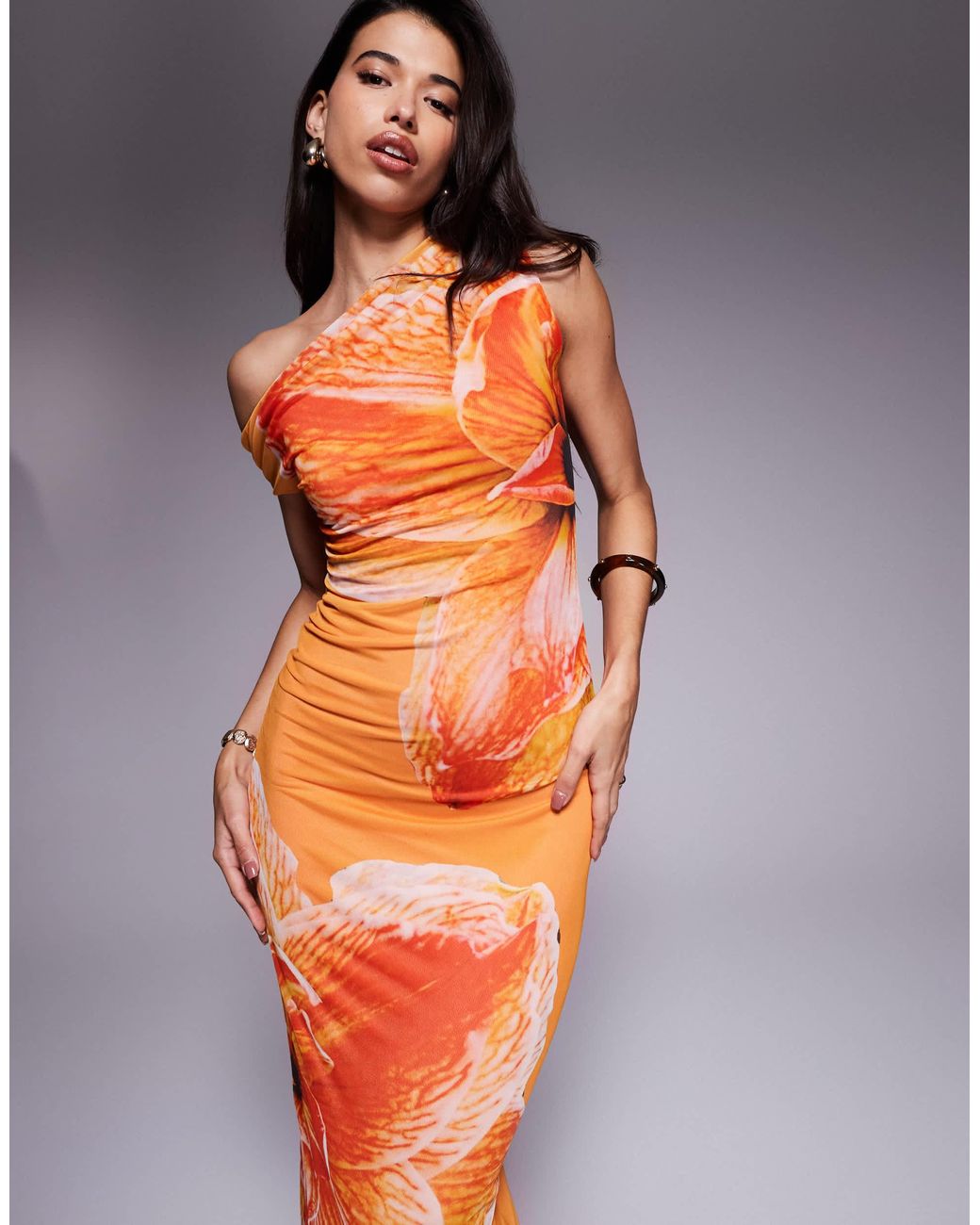 Kaiia Exclusive Double Layered Slinky Drape Off Shoulder Maxi Dress in ...