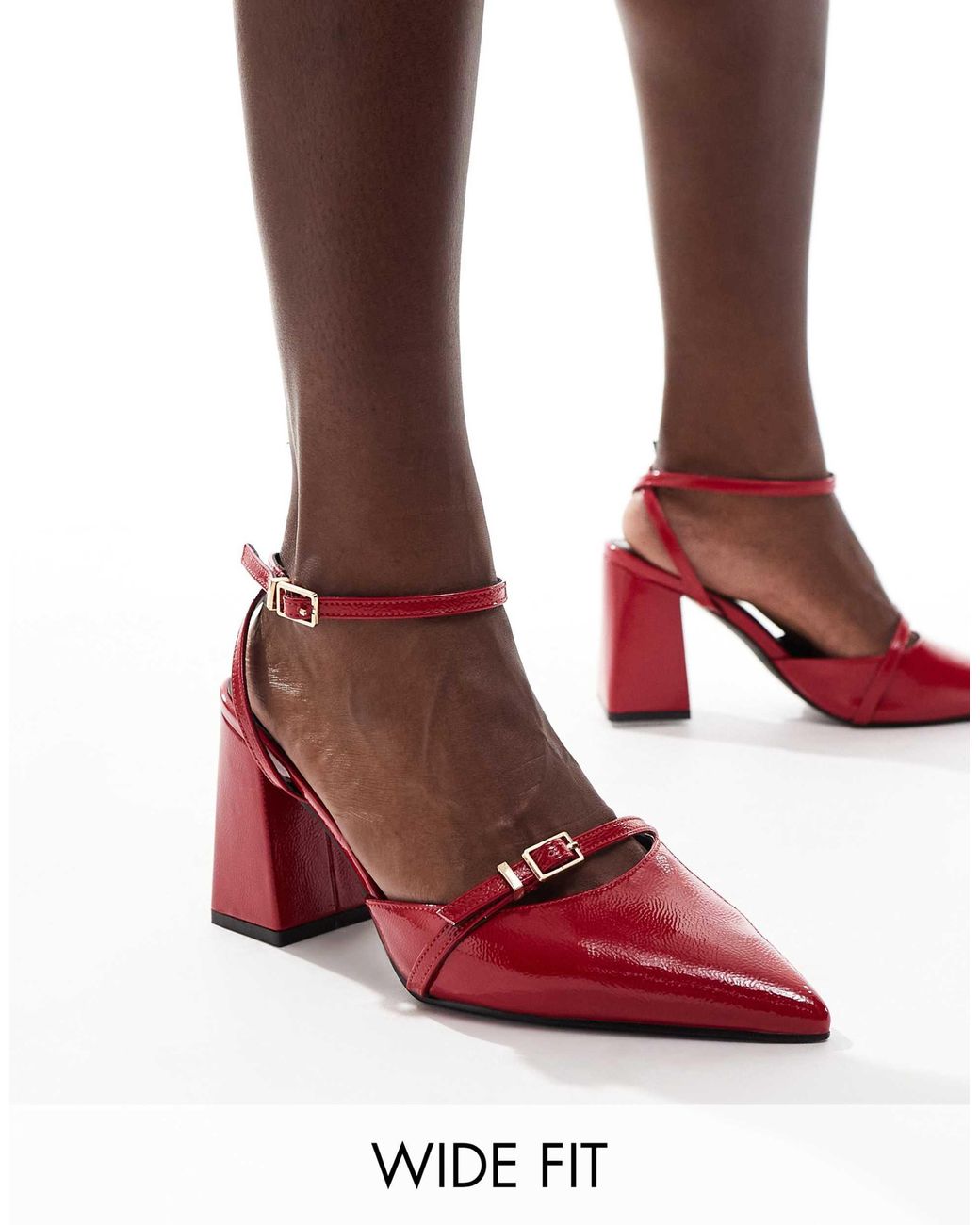 Raid Wide Fit Neim Block Heeled Shoes in Red | Lyst