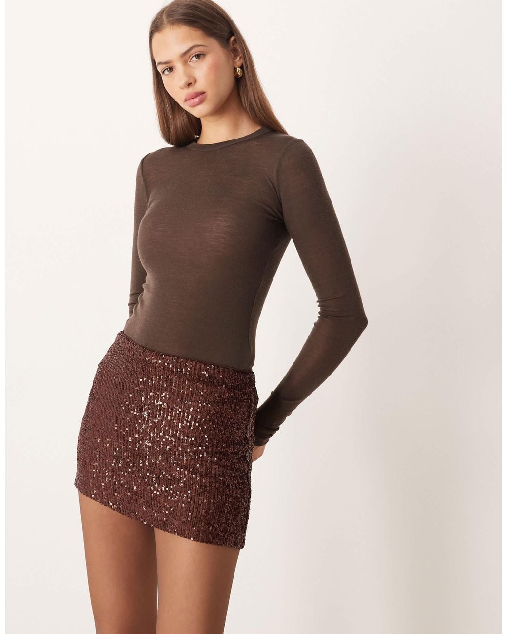 ASOS Allover Sequin Micro Mini Skort in Brown | Lyst
