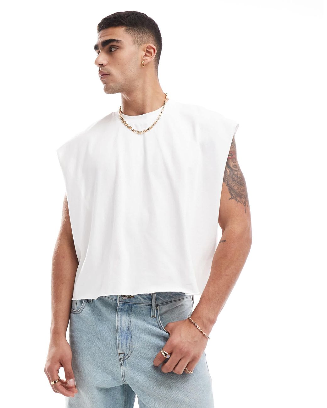ASOS Extreme Oversized Heavyweight Cropped Sleeveless T-shirt With Raw Edge in White for Men | Lyst