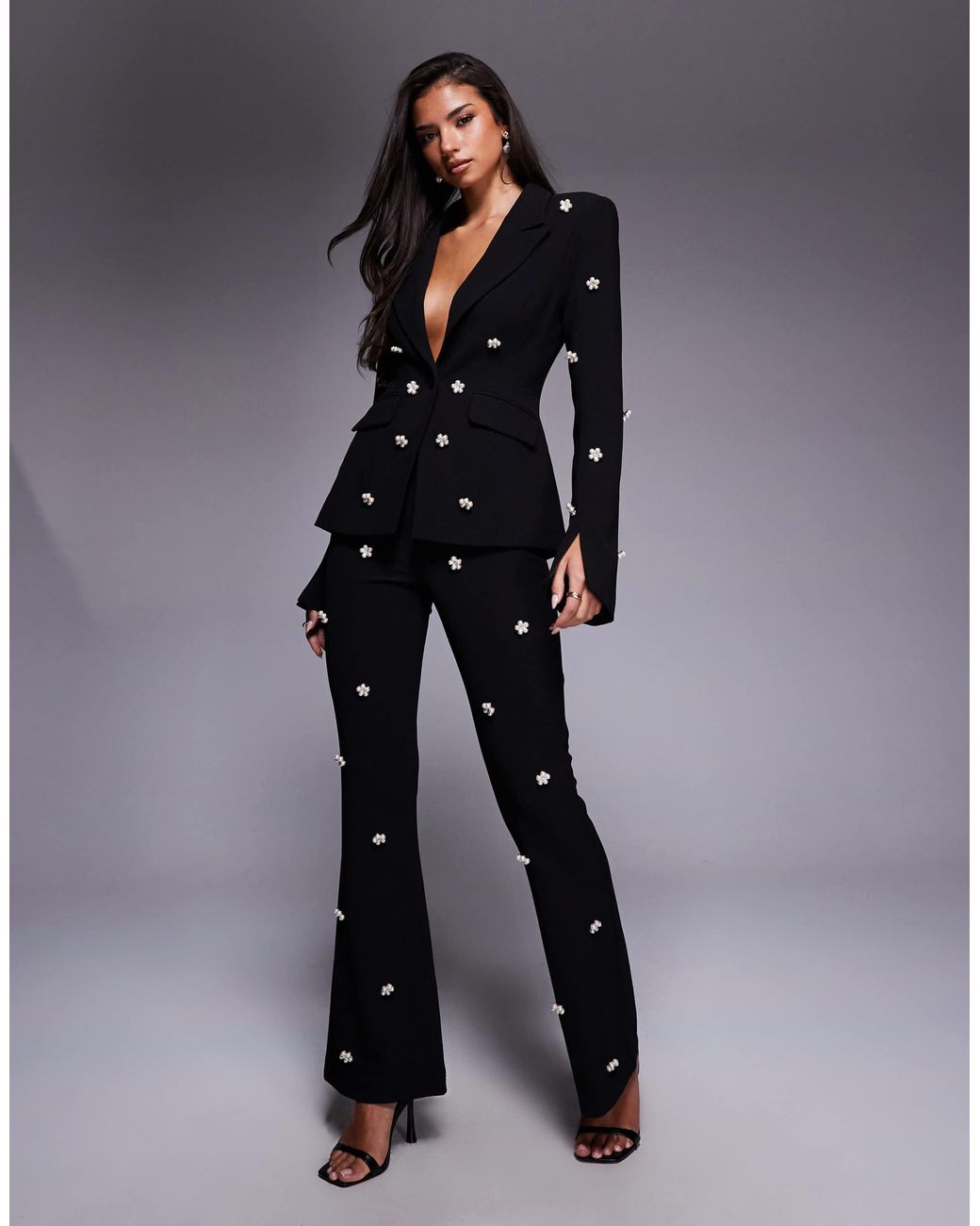 ASOS Co-Ord Embellished Flared Trousers in Blue | Lyst