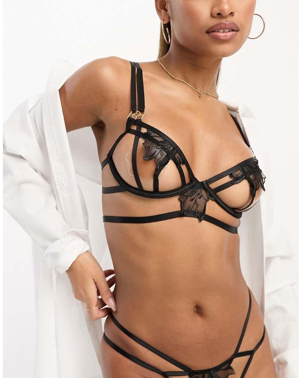 Bluebella Carla Open Cup Strappy Bra With Floral Embroidery Detail in Black | Lyst UK