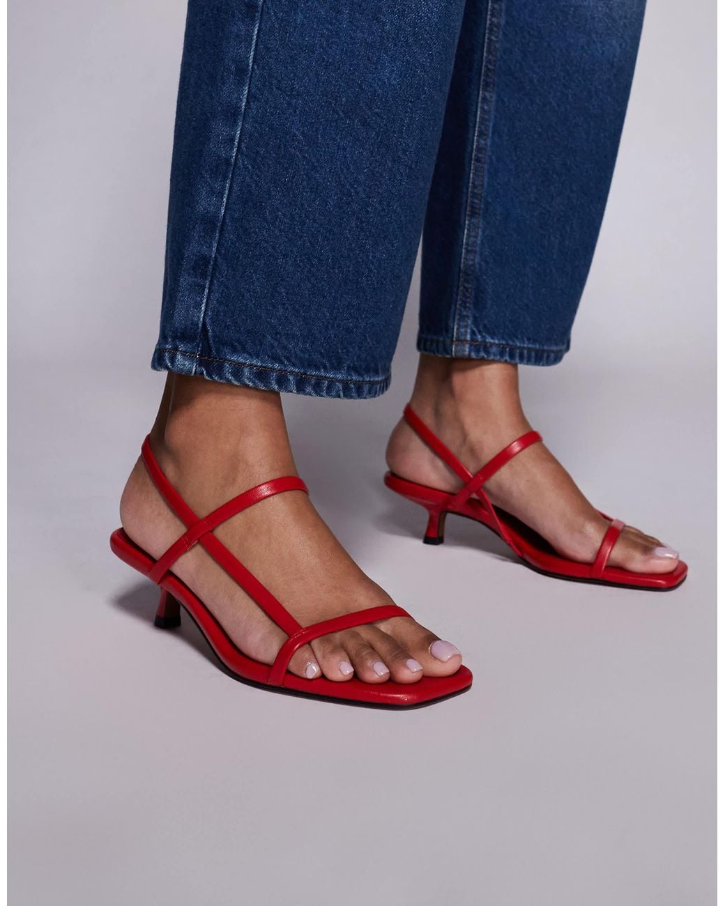ASOS Hop Minimal Kitten Heel Sandals in Blue | Lyst