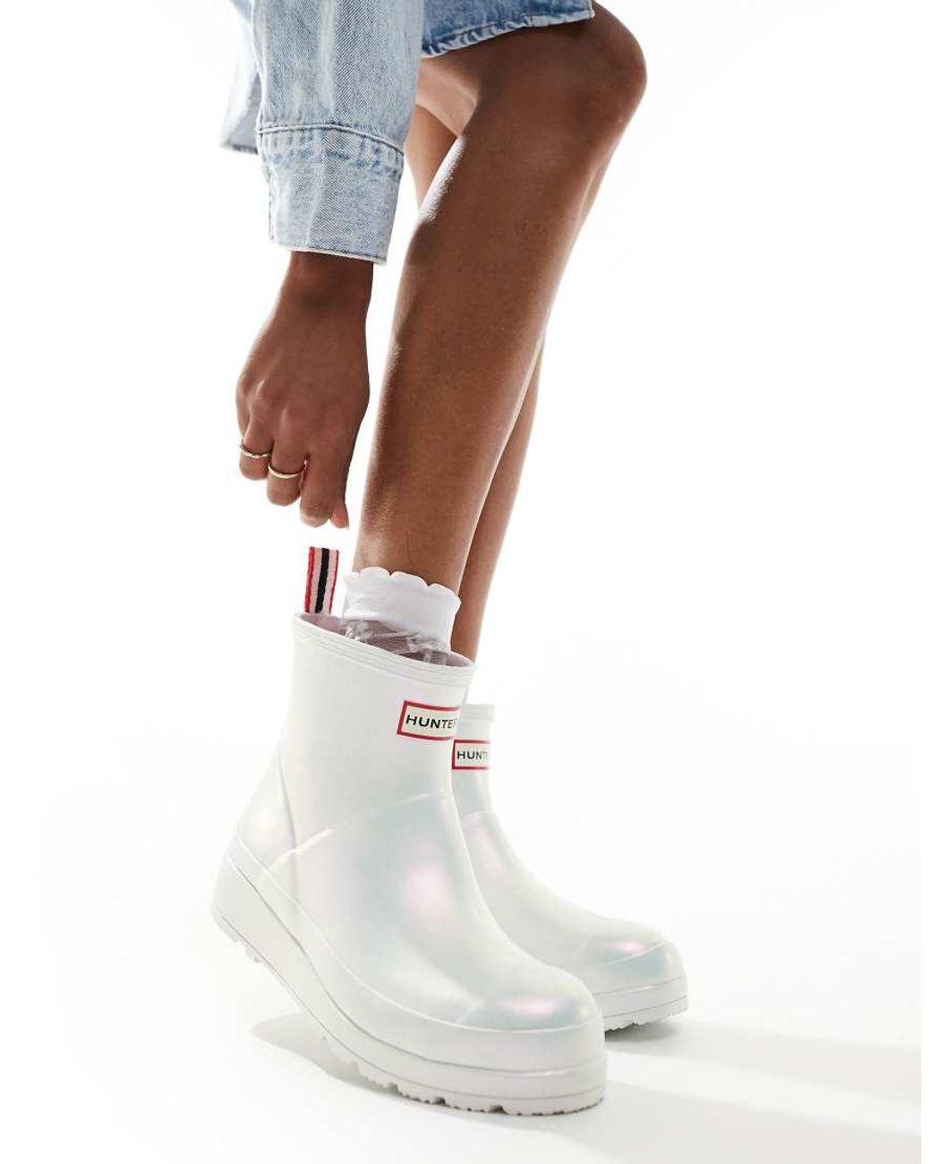 HUNTER Nebula Play Short Wellies in White | Lyst UK