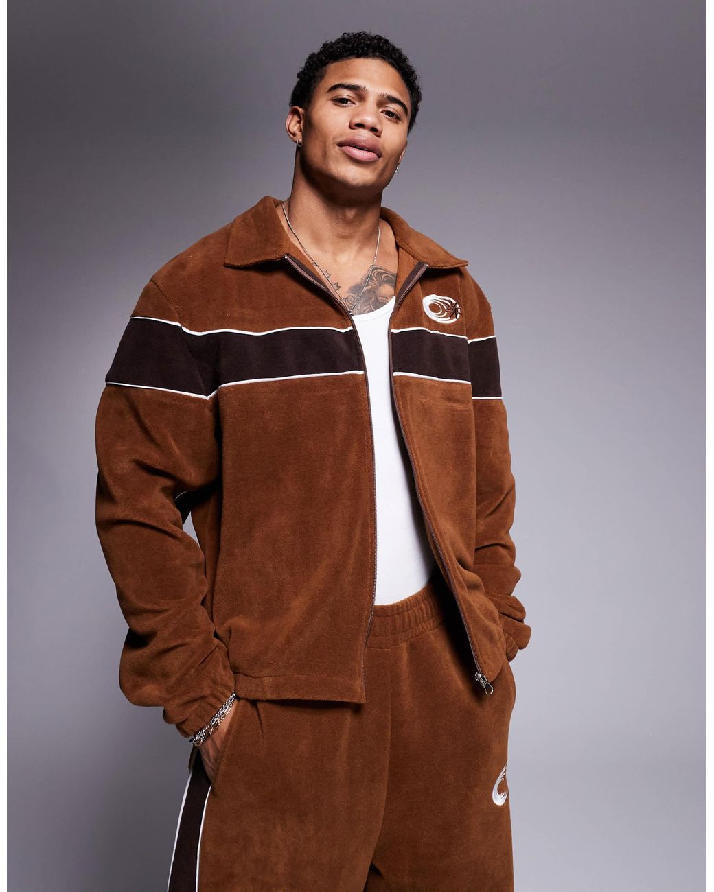 ASOS Co-ord Oversize Boxy Track Jacket With Panels in Brown for Men | Lyst