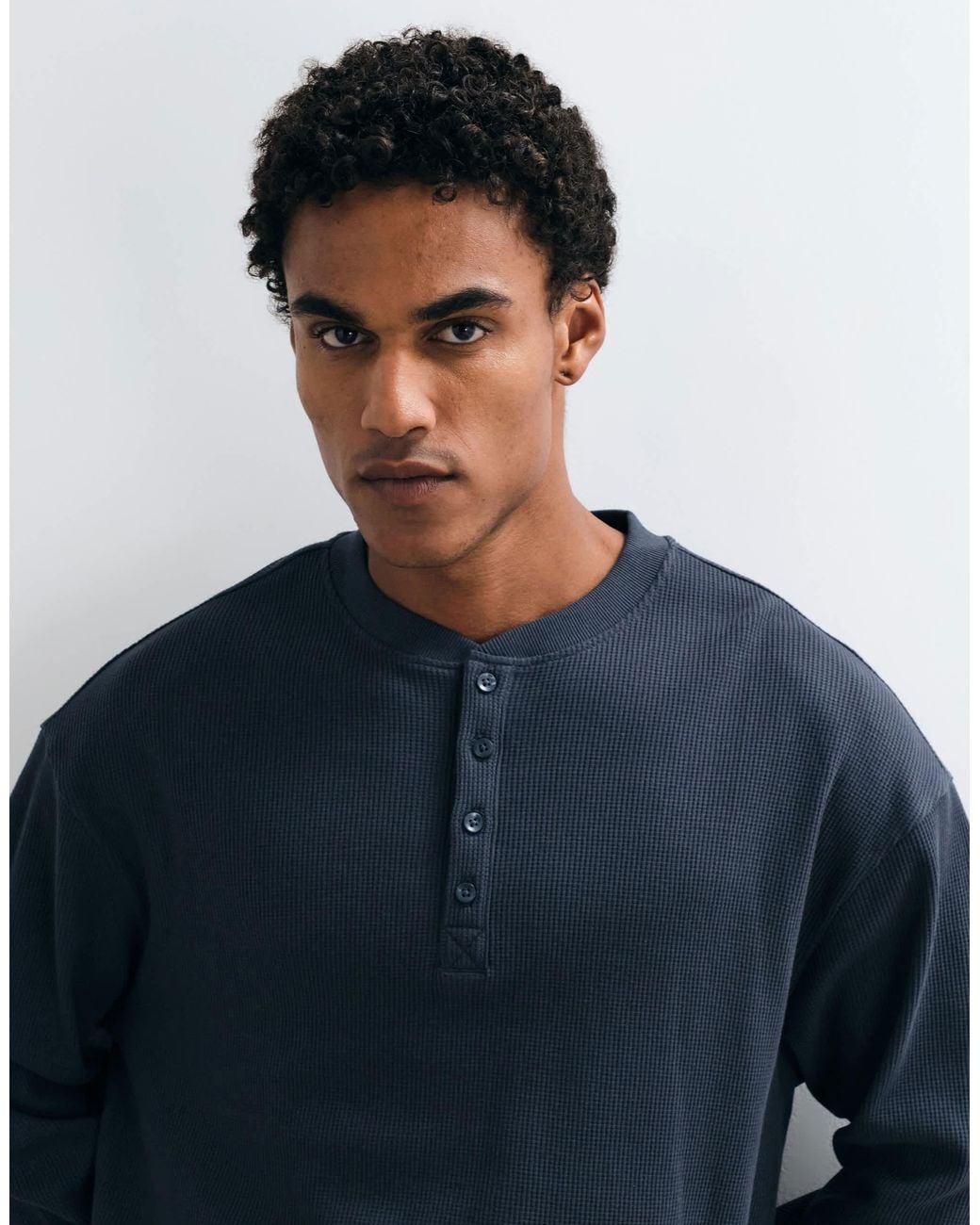 Collusion Boxy Oversized Long Sleeve Henley T-shirt in Blue for Men | Lyst