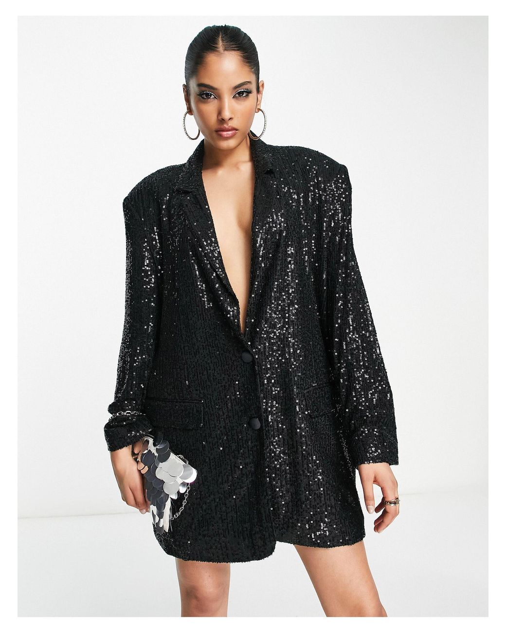 Asos Sequin Oversized Blazer In Black Lyst