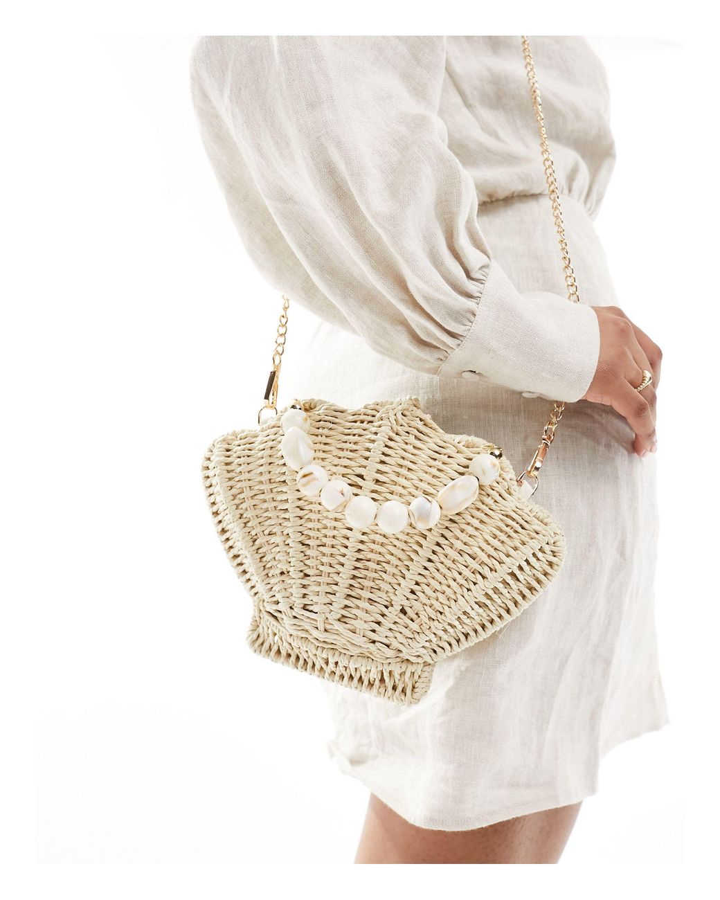 ASOS Straw Shell Crossbody Bag With Resin Top Handle And Removable ...