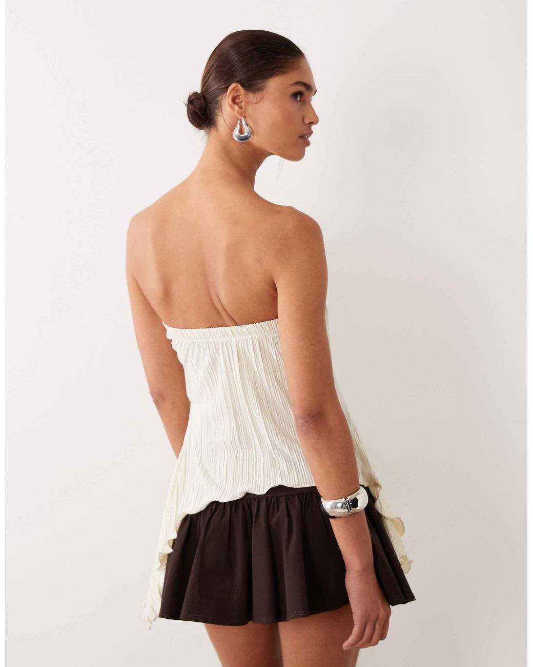 ASOS Plisse Twist Bust Bandeau Top in White | Lyst
