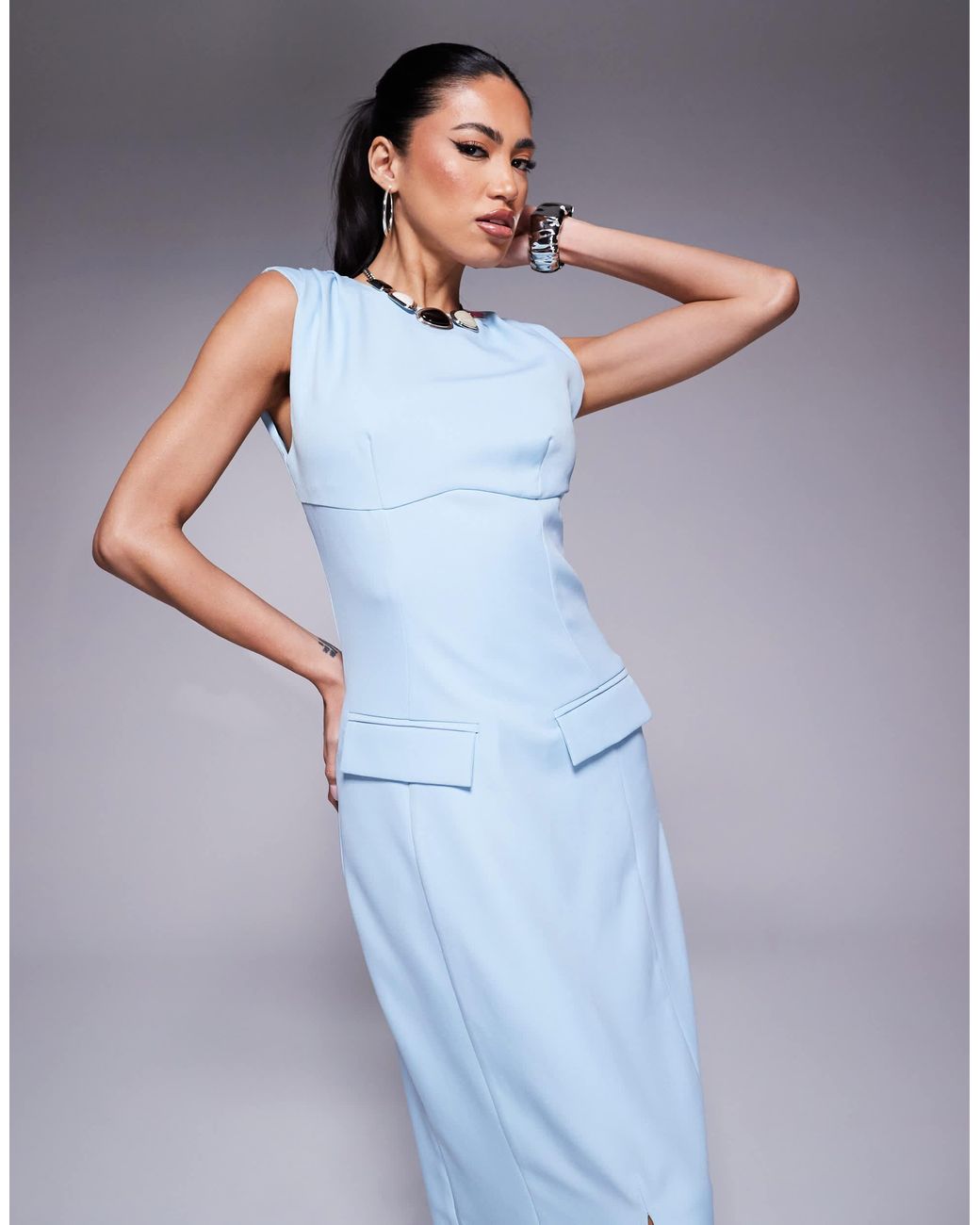 Kaiia Exclusive Tailored Pocket Detail Cap Sleeve Split Front Maxi ...