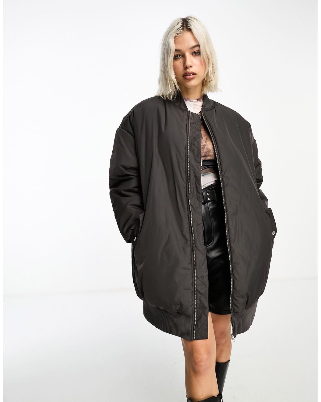 Collusion Longline Bomber Jacket in Black | Lyst