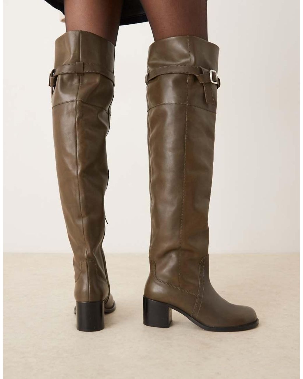 ASOS Kensington Leather Heeled Over The Knee Boots in Blue | Lyst UK