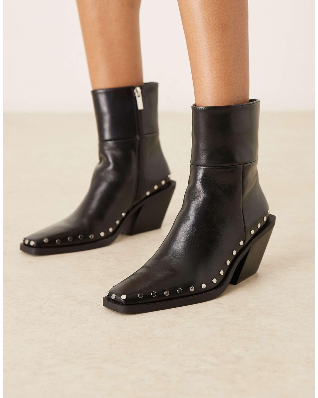 ASOS Elixir Leather Western Studded Ankle Boots in Black | Lyst