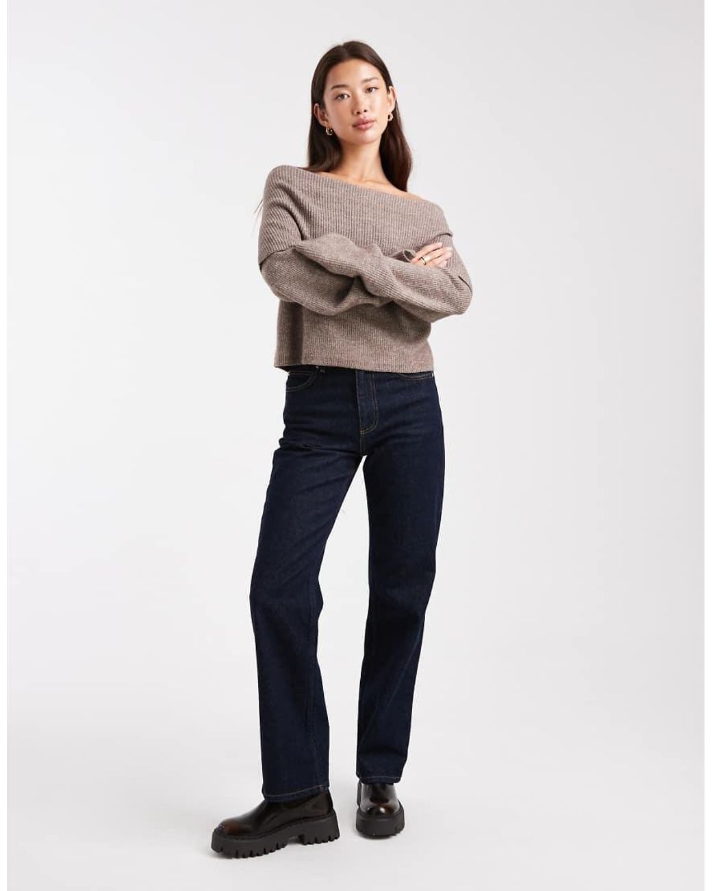 Miss Selfridge Deep Fold Over Rib Bardot in Grey | Lyst UK