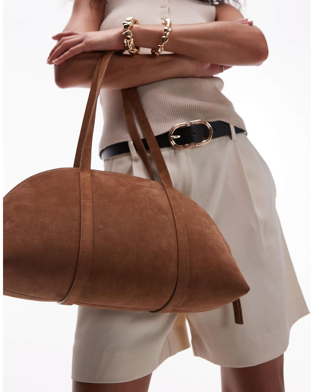 & Other Stories Real Suede Two Handle Curve Shoulder Bag in Brown | Lyst