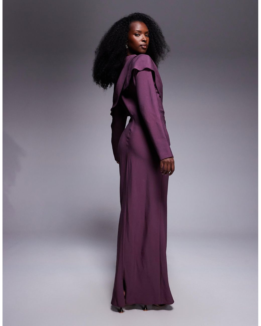 ASOS High Neck Draped Bodice Maxi Dress in Purple | Lyst