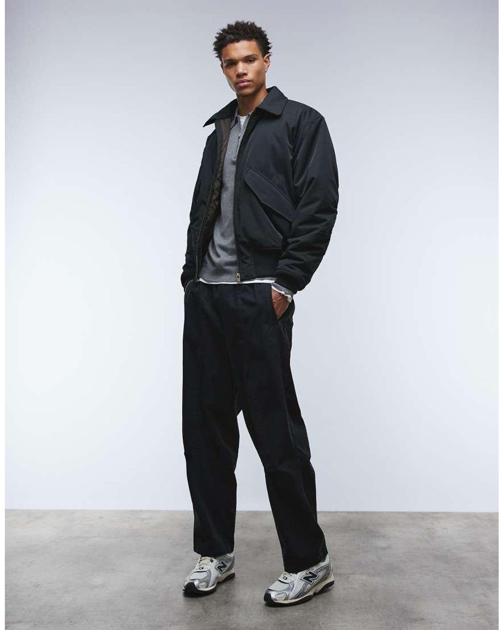 Weekday Oversized Bomber Jacket With Collar in Black for Men | Lyst UK
