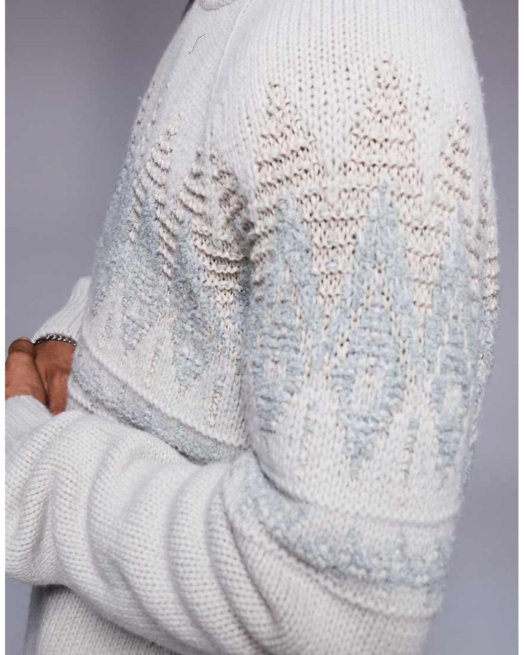 BOSS Karombo Relaxed Fit Textured Fair Isle Knitted Jumper in Grey for ...