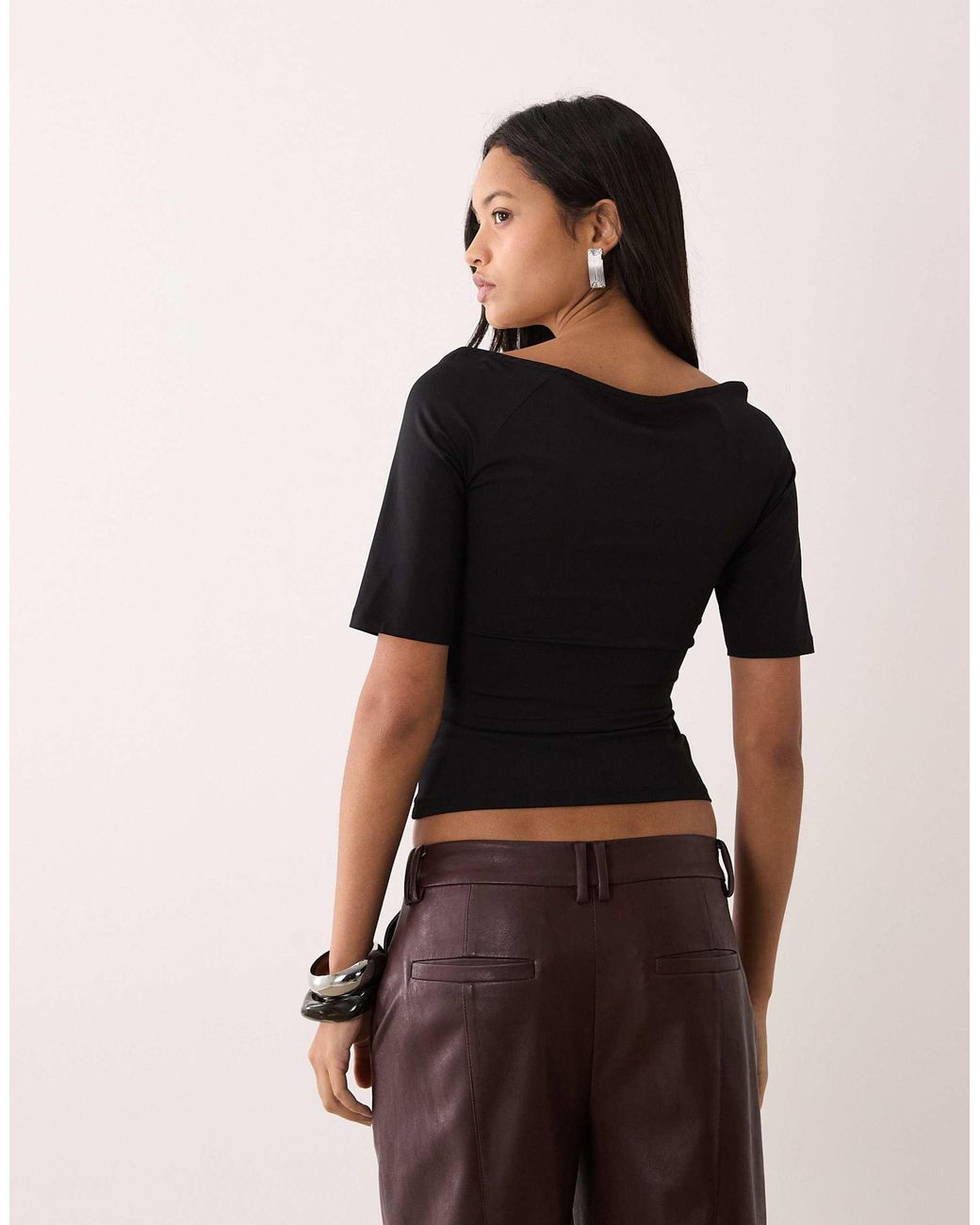 ASOS Wide Scoop Short Sleeve Top in Black | Lyst