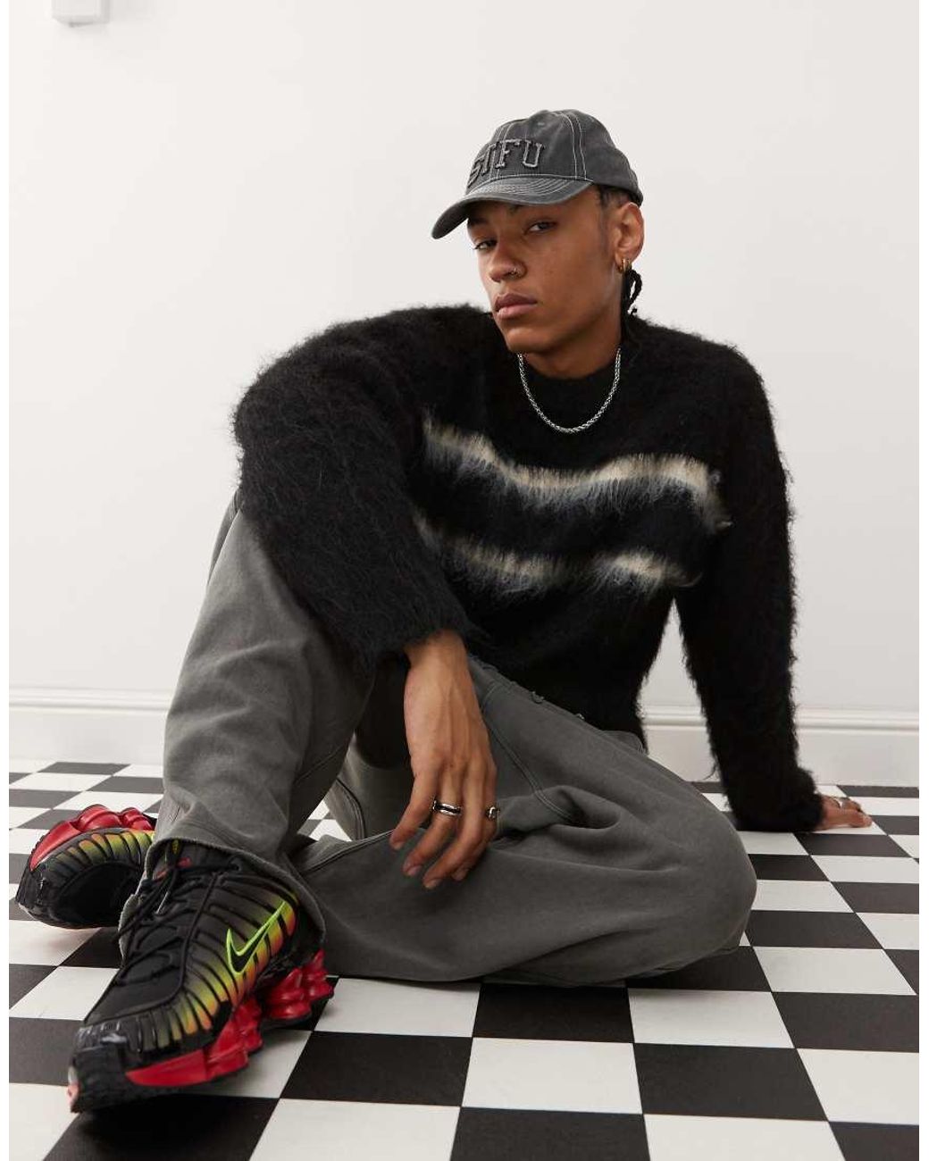 The Ragged Priest Brushed Faux Mohair Knitted Jumper With White Stripes ...