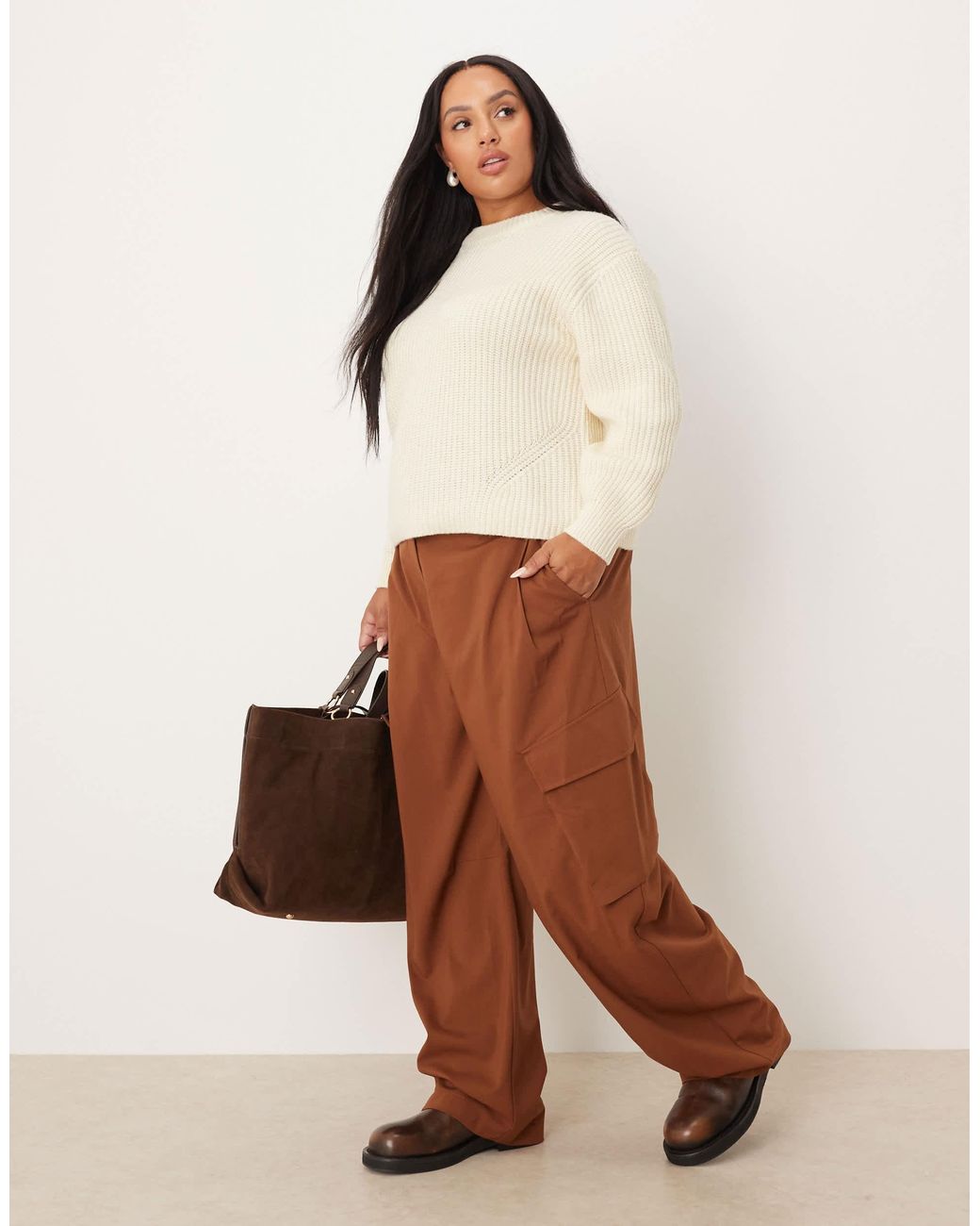 ASOS Asos Design Curve Tailored Utility Barrel Leg Pants in Natural | Lyst