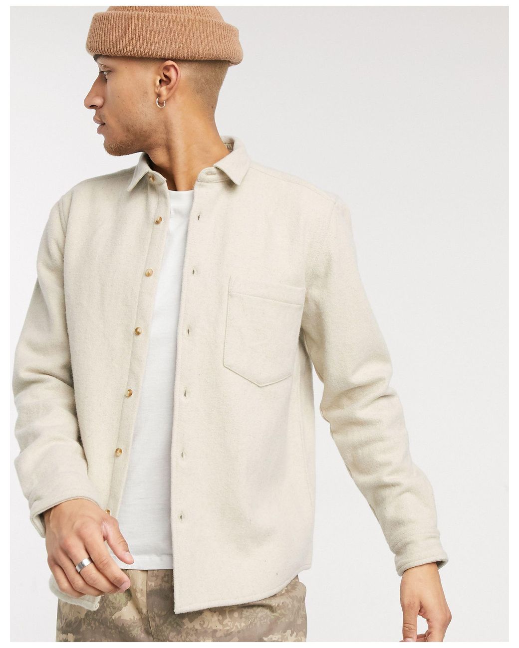 ASOS Oversized Wool Mix Overshirt in Natural for Men | Lyst