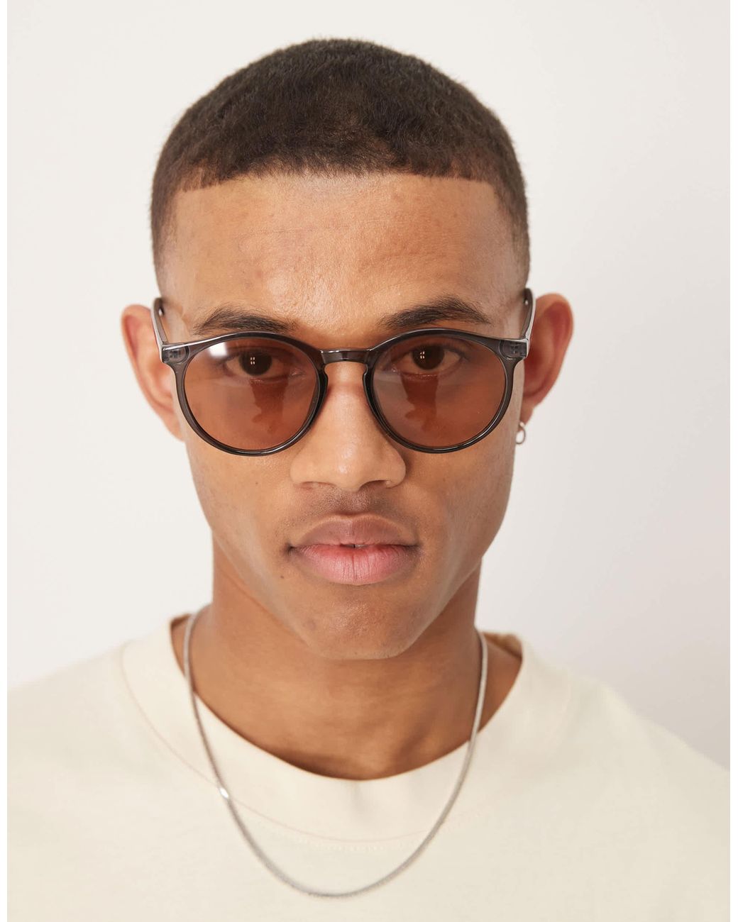 ASOS Round Sunglasses With Crystal Frame And Light Brown Lens in Black ...